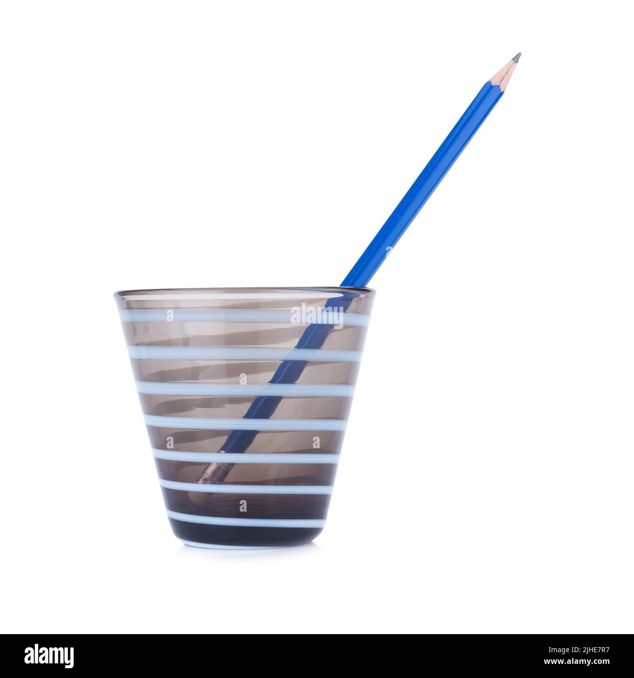 Pencils blue in the pencil holders on white background Stock Photo - Alamy