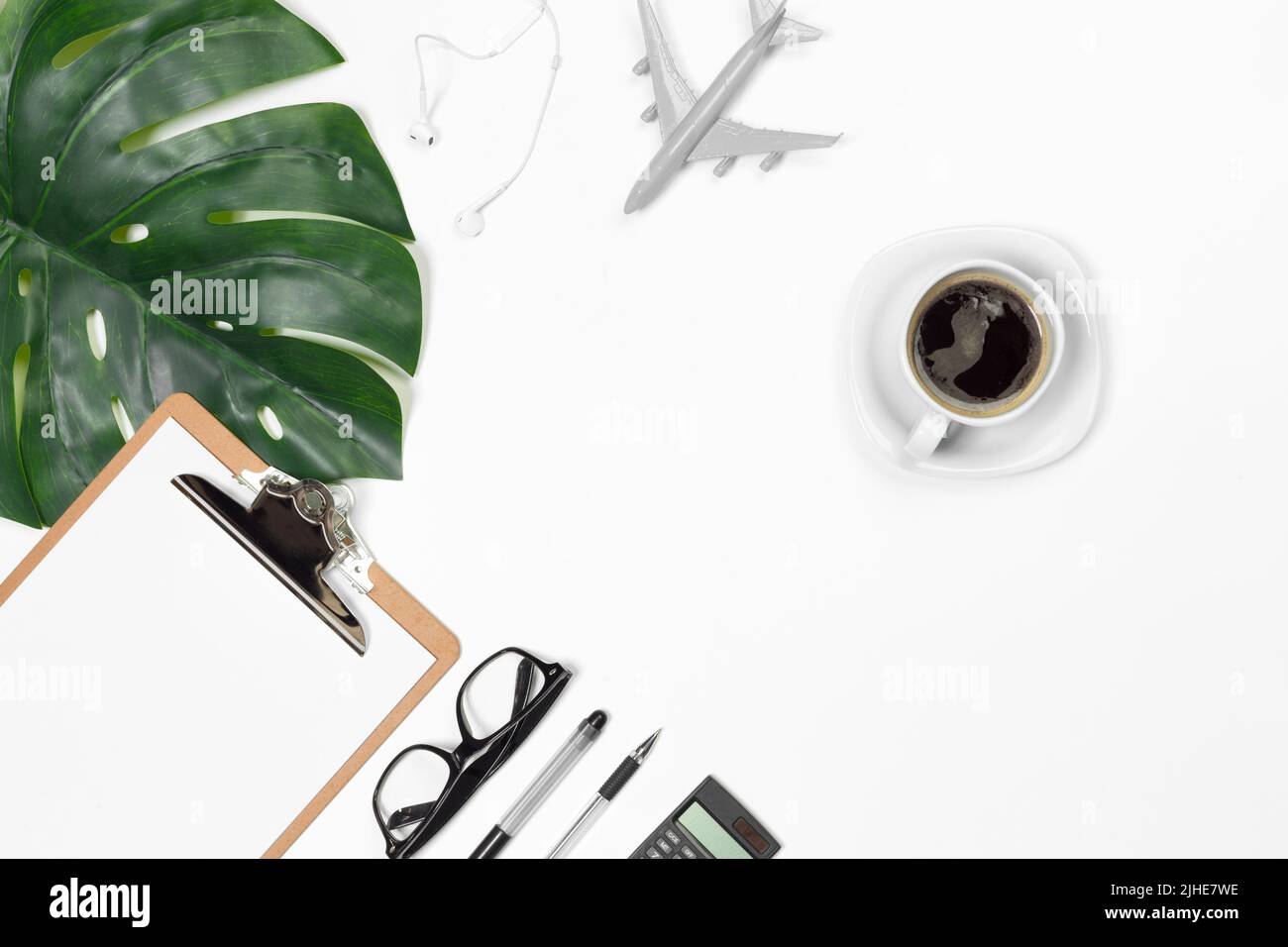 Blank office desk background with copy space for your text. Top view ...