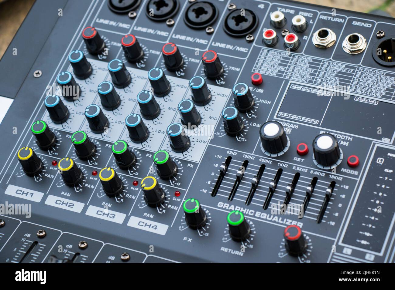 Sound engineering instrument, soundboard equalizer close-up Stock Photo ...