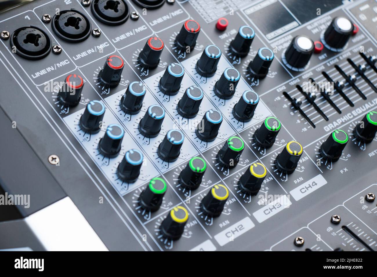 Sound engineering instrument, soundboard equalizer close-up Stock Photo ...