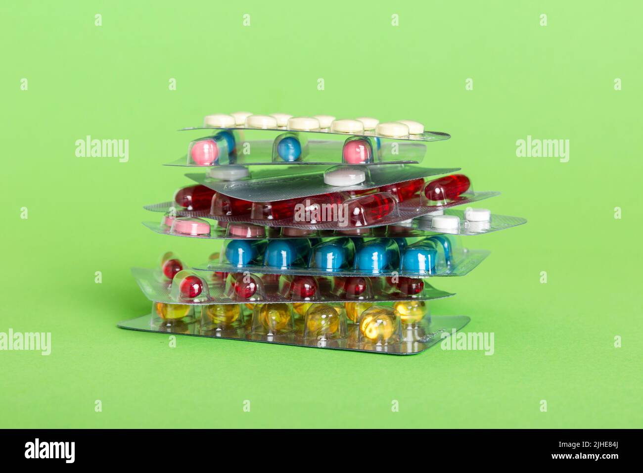 too many different pill cartridges stacked. selective Focus. Packs of ...