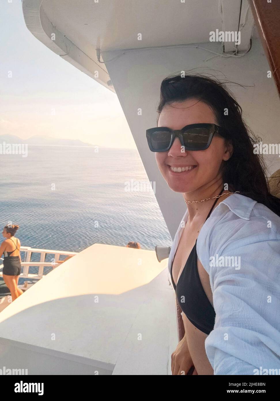 smiling woman selfie at cruise boat Stock Photo - Alamy