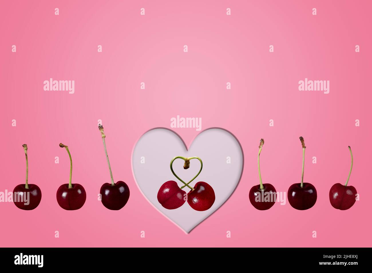 single couple love cherries cherry fruit concept image with row line of ...