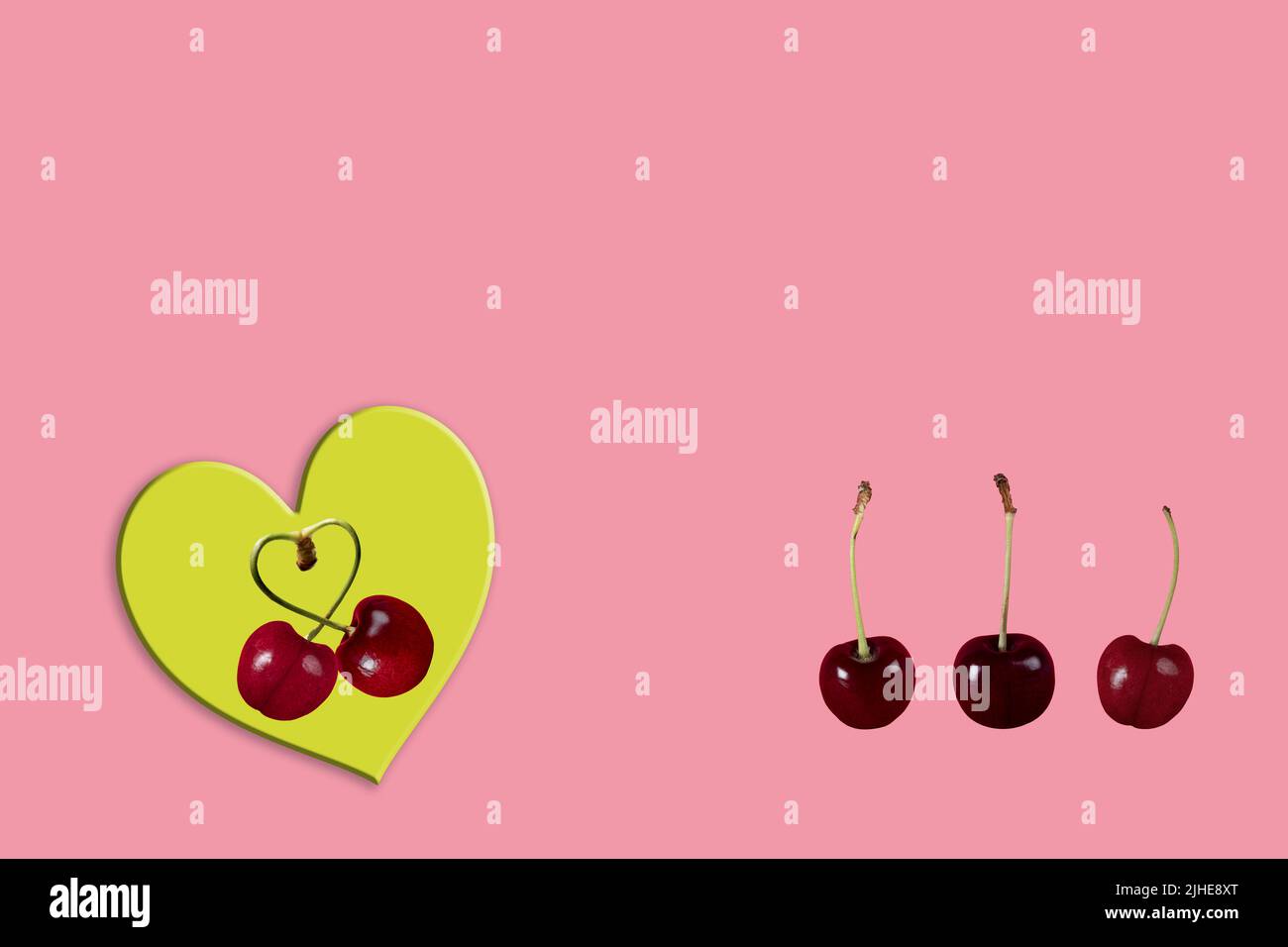 single couple love cherries cherry fruit concept image with row line of ...