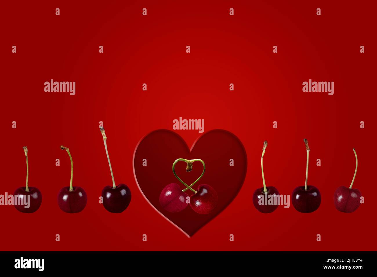 single couple love cherries cherry fruit concept image with row line of ...