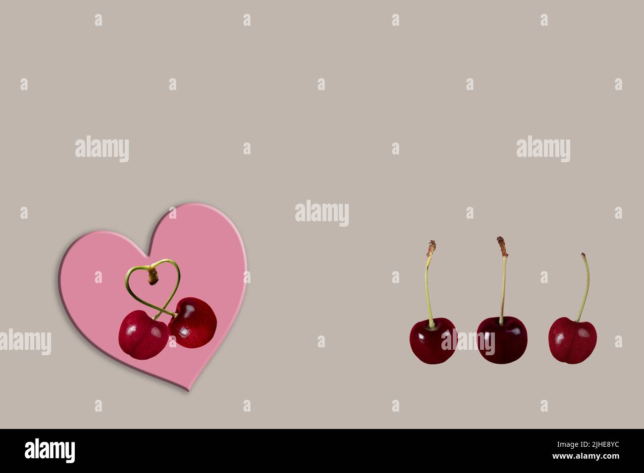 single couple love cherries cherry fruit concept image with row line of ...