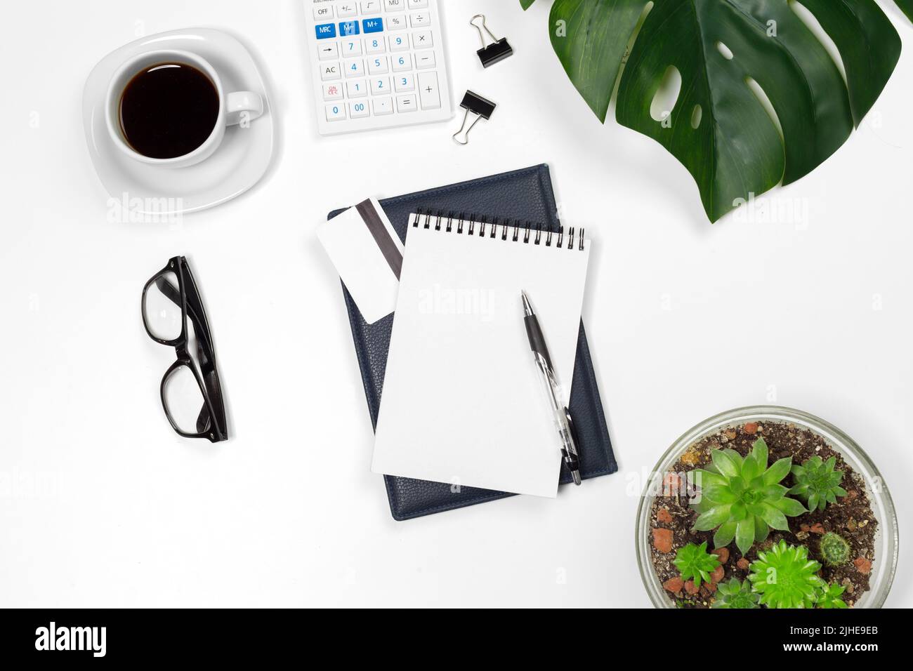 Blank office desk background with copy space for your text. Top view ...