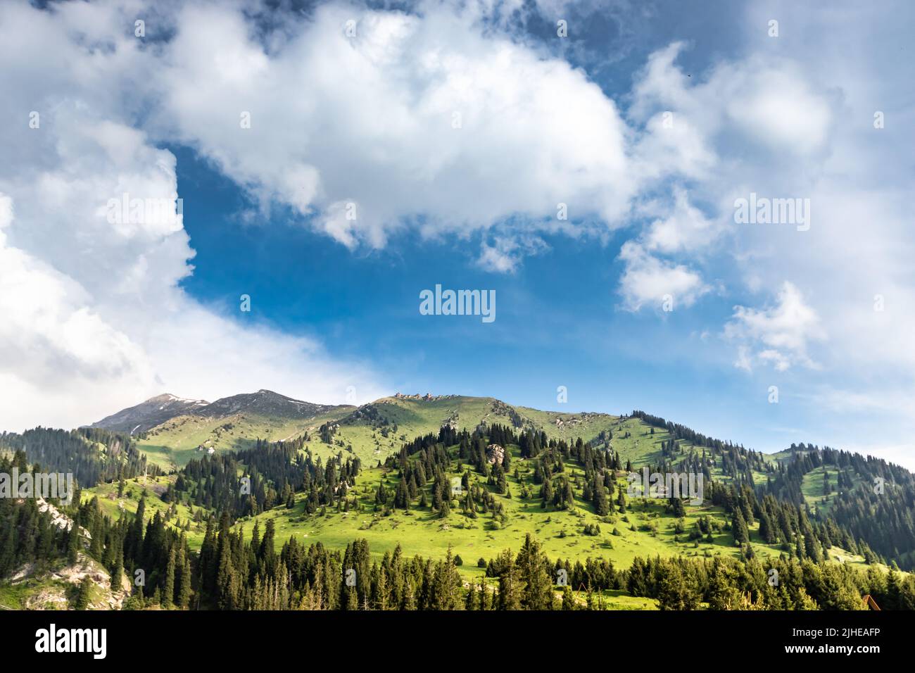 View from Kok Zhailau to peaks 3 brothers and Kumbel in Almaty ...