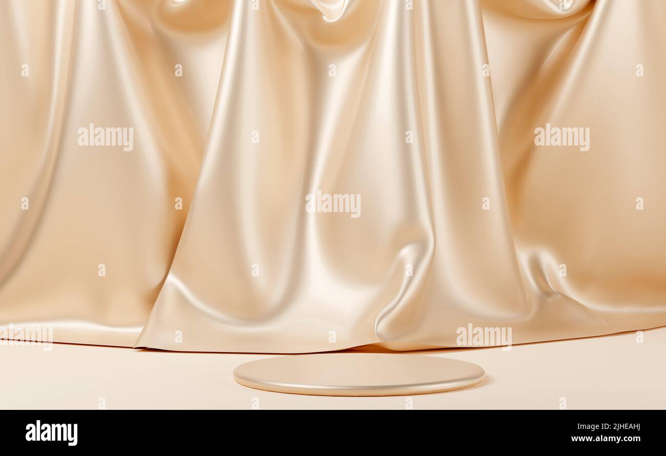 Beige pastel podium with beige flying fabric, cloth background Stock ...