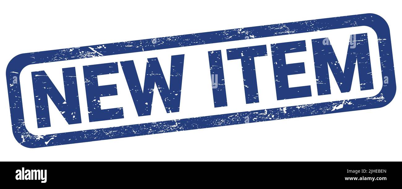 NEW ITEM text written on blue rectangle stamp sign Stock Photo - Alamy