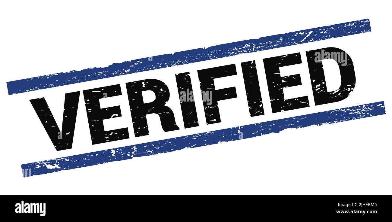 VERIFIED text written on black-blue rectangle stamp sign Stock Photo ...