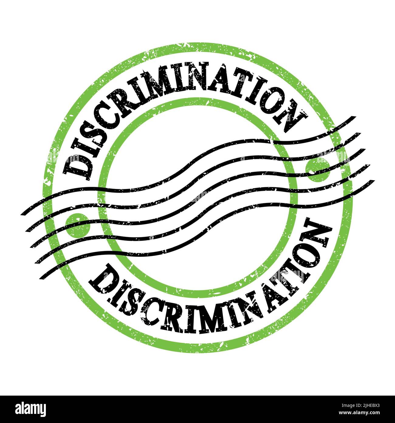 DISCRIMINATION, text written on green-black grungy postal stamp Stock ...