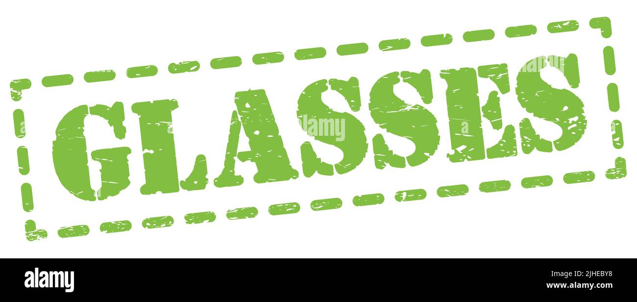 GLASSES text written on green dash stamp sign Stock Photo - Alamy