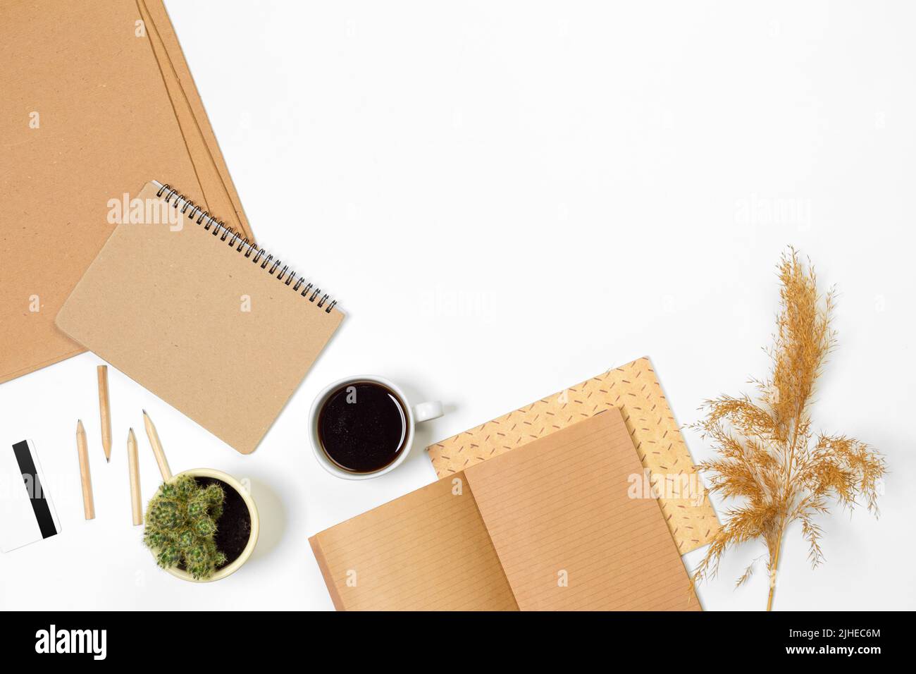 Blank office desk background with copy space for your text. Top view ...