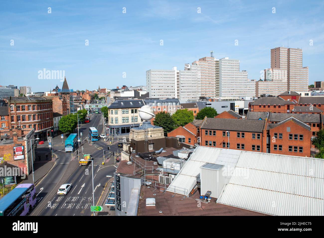 View up Lower Parliament Street in Nottingham, captured from the roof ...