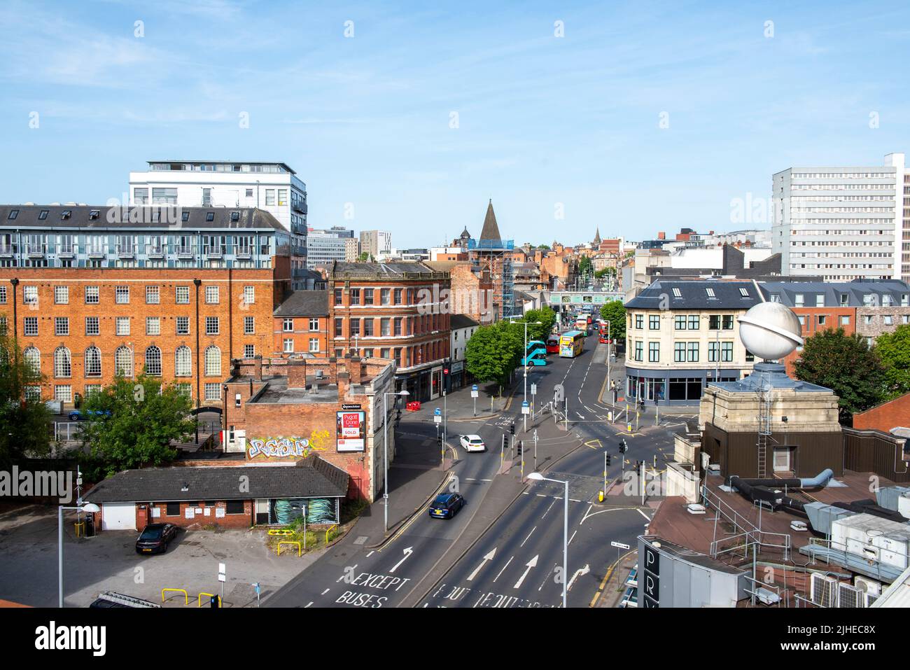 View up Lower Parliament Street in Nottingham, captured from the roof ...