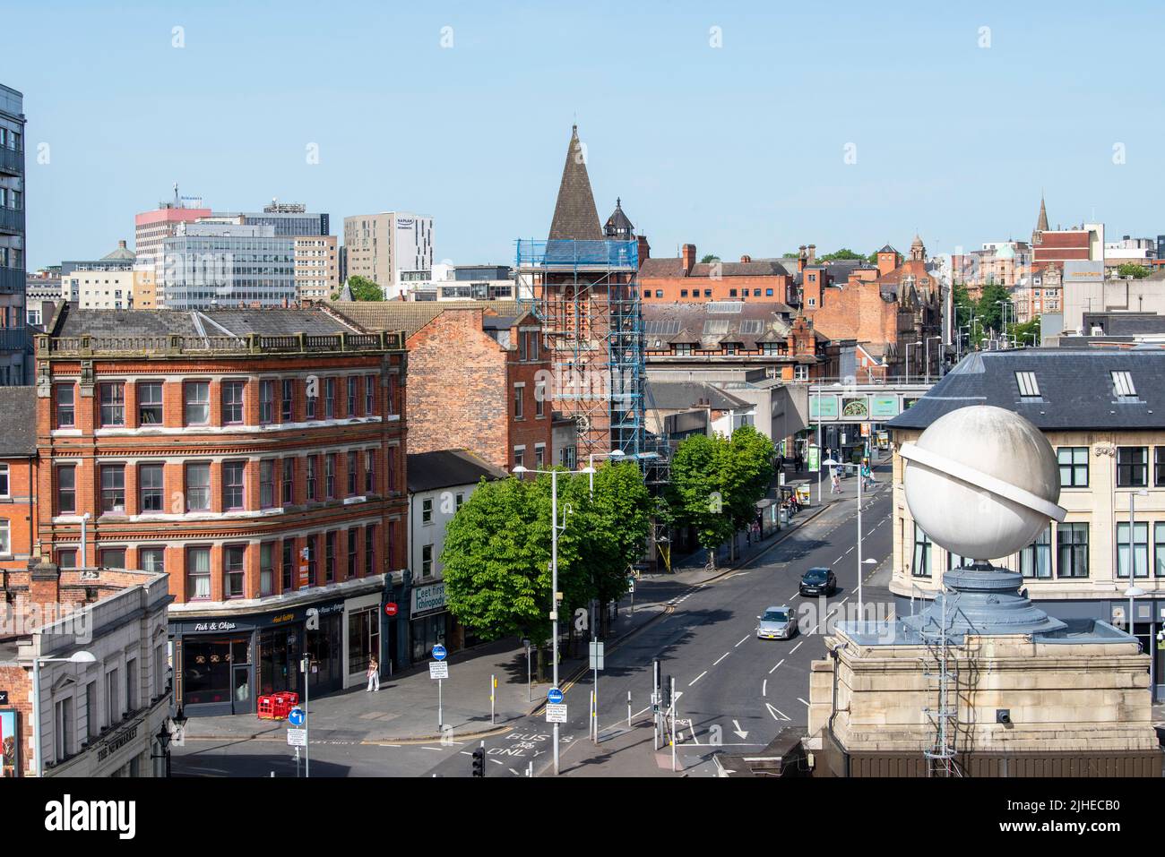 View up Lower Parliament Street in Nottingham, captured from the roof ...