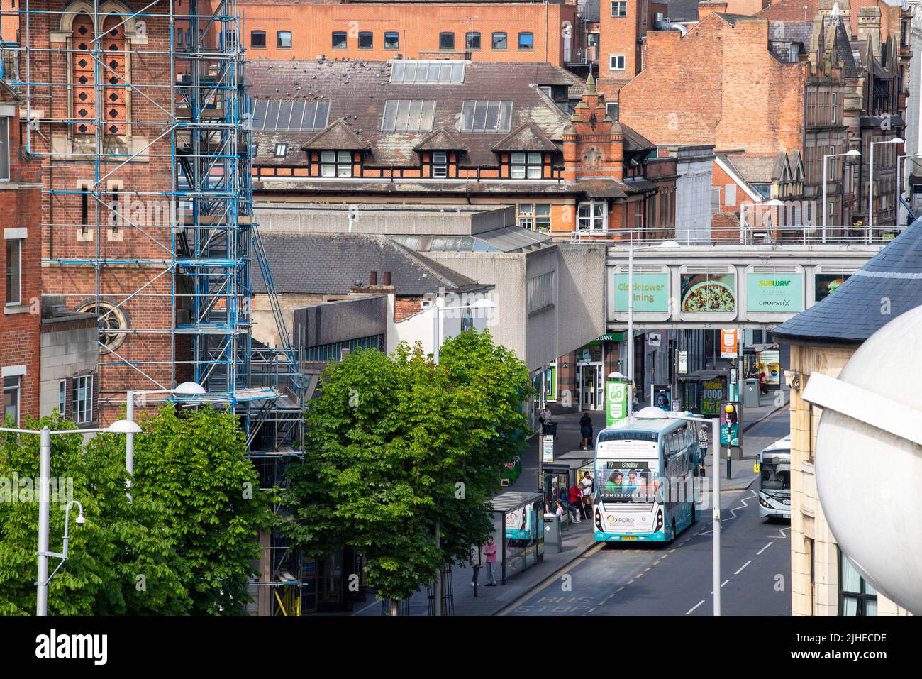 View up Lower Parliament Street in Nottingham, captured from the roof ...