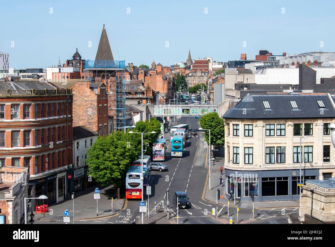 View up Lower Parliament Street in Nottingham, captured from the roof ...