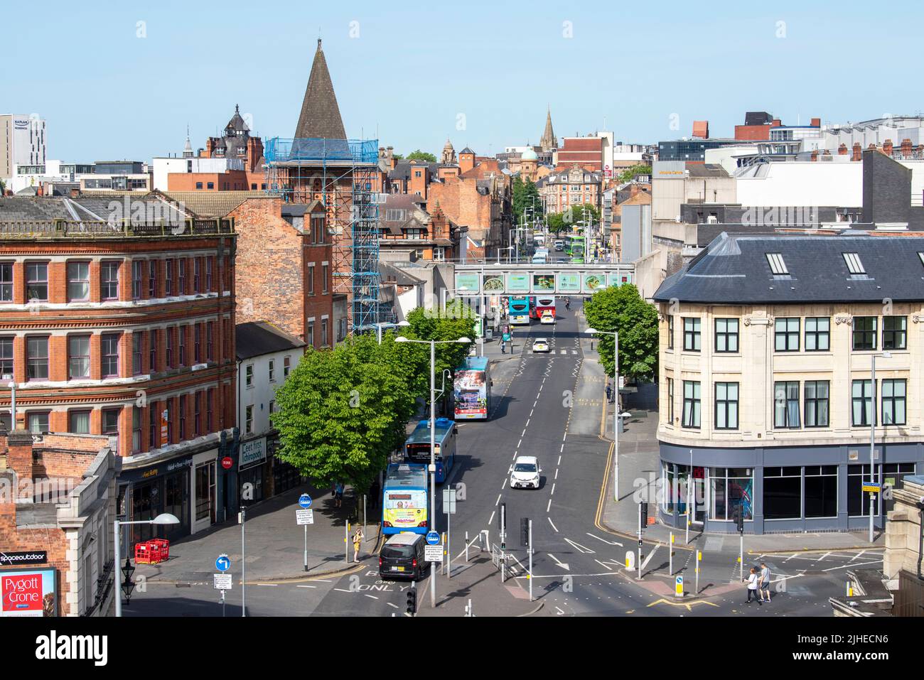 View up Lower Parliament Street in Nottingham, captured from the roof ...