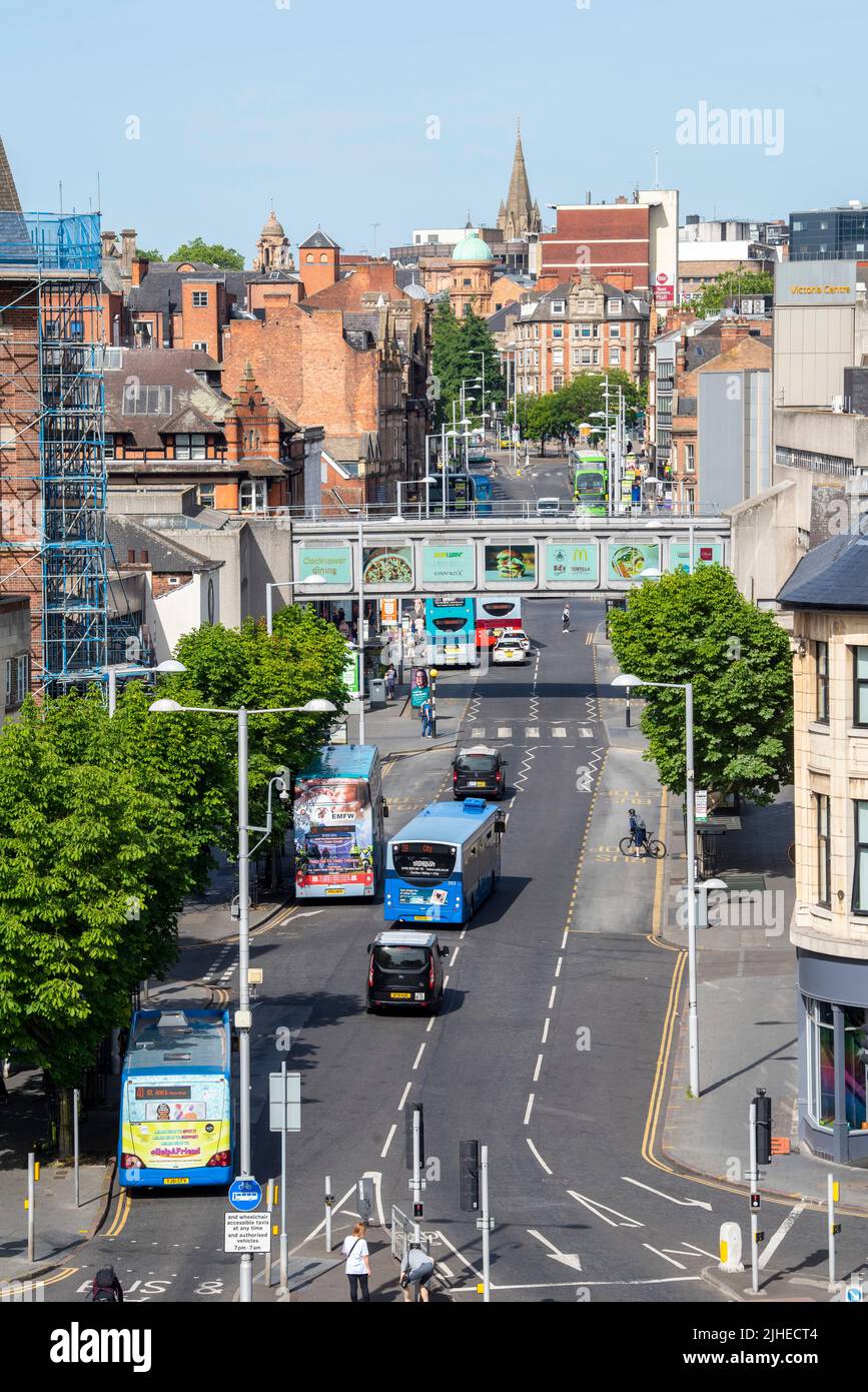View up Lower Parliament Street in Nottingham, captured from the roof ...
