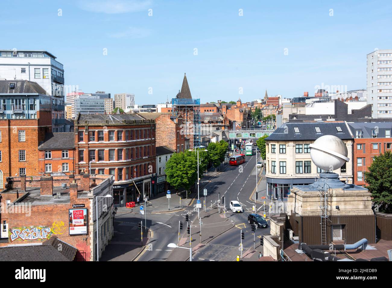 View up Lower Parliament Street in Nottingham, captured from the roof ...