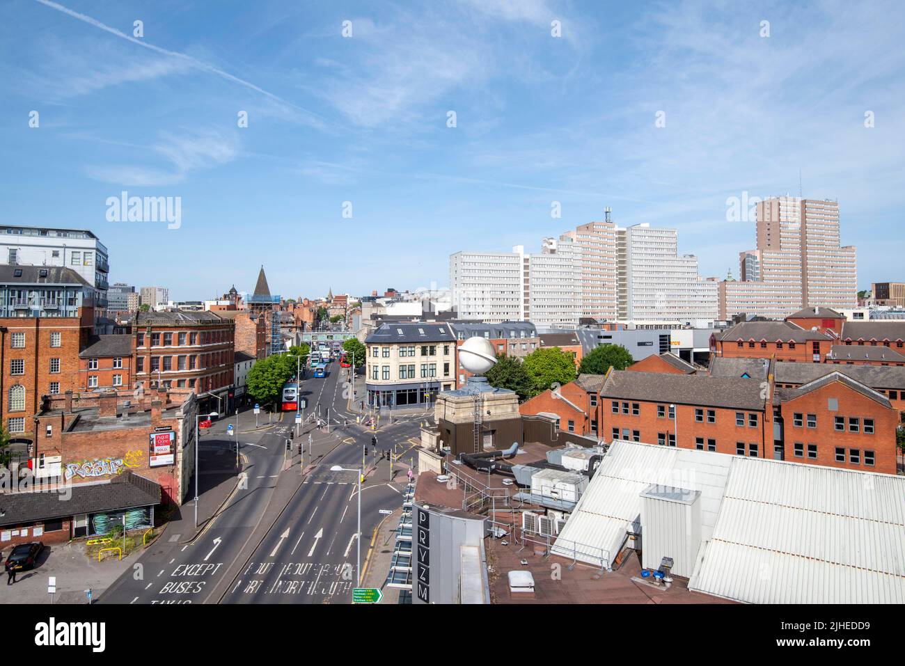 View up Lower Parliament Street in Nottingham, captured from the roof ...