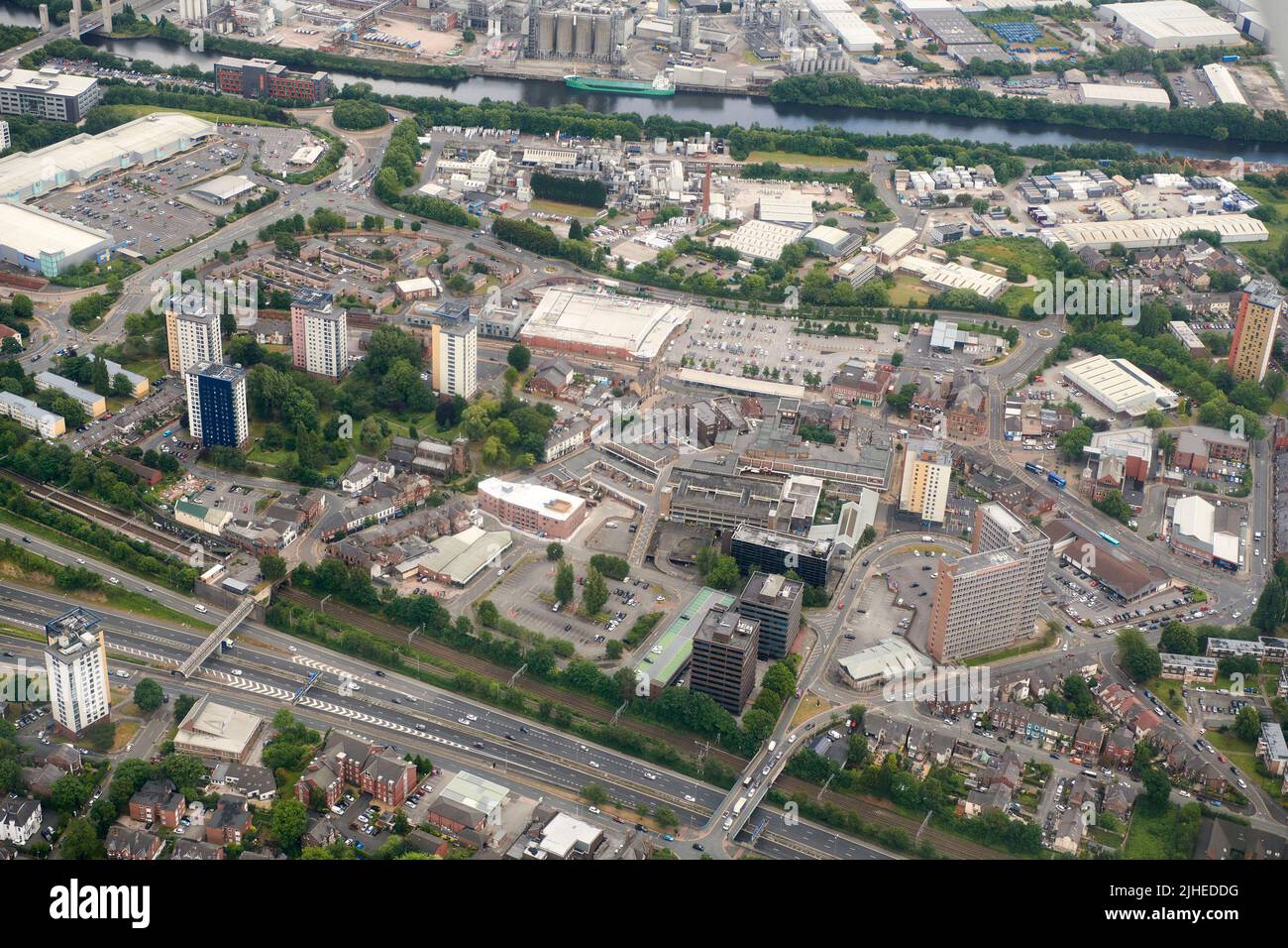 An aerial photograph of Eccles town Centre, Manchester, North West ...