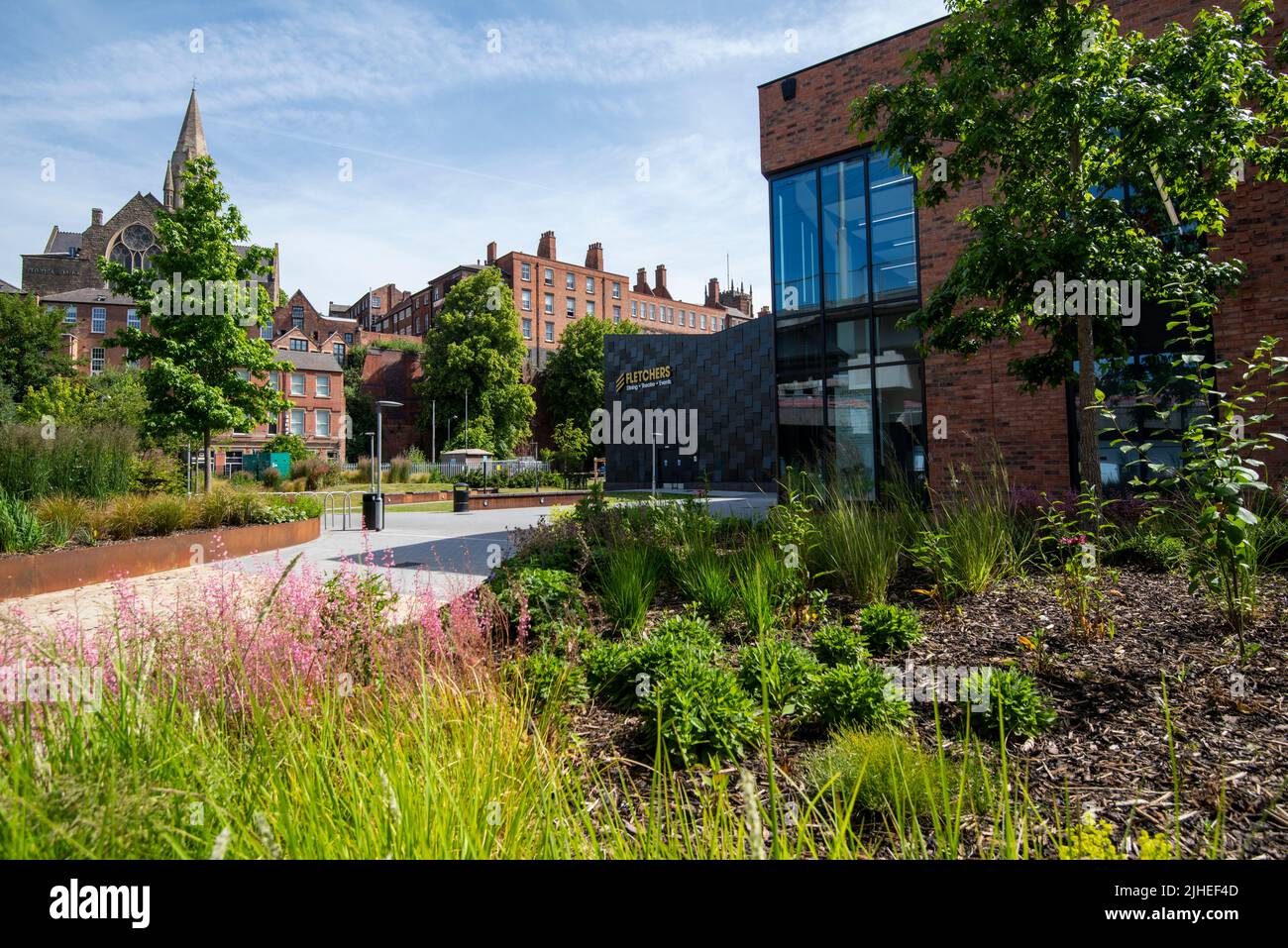 New green space and public realm between the College City Hub and Broad Marsh Car Park in ...