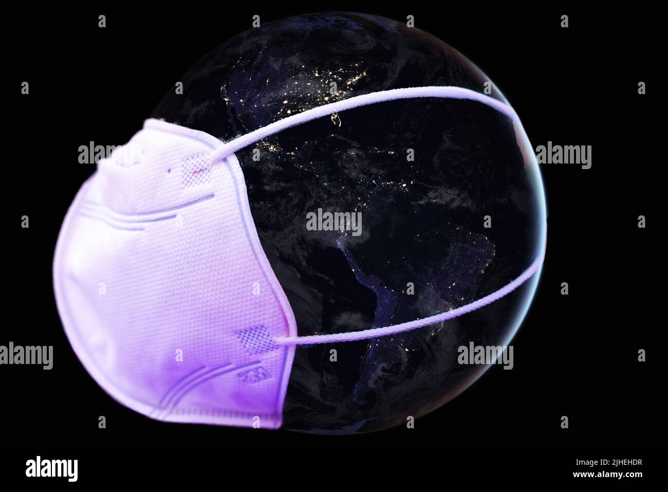 Planet Earth with face mask protect.A new wave of the pandemic.World ...