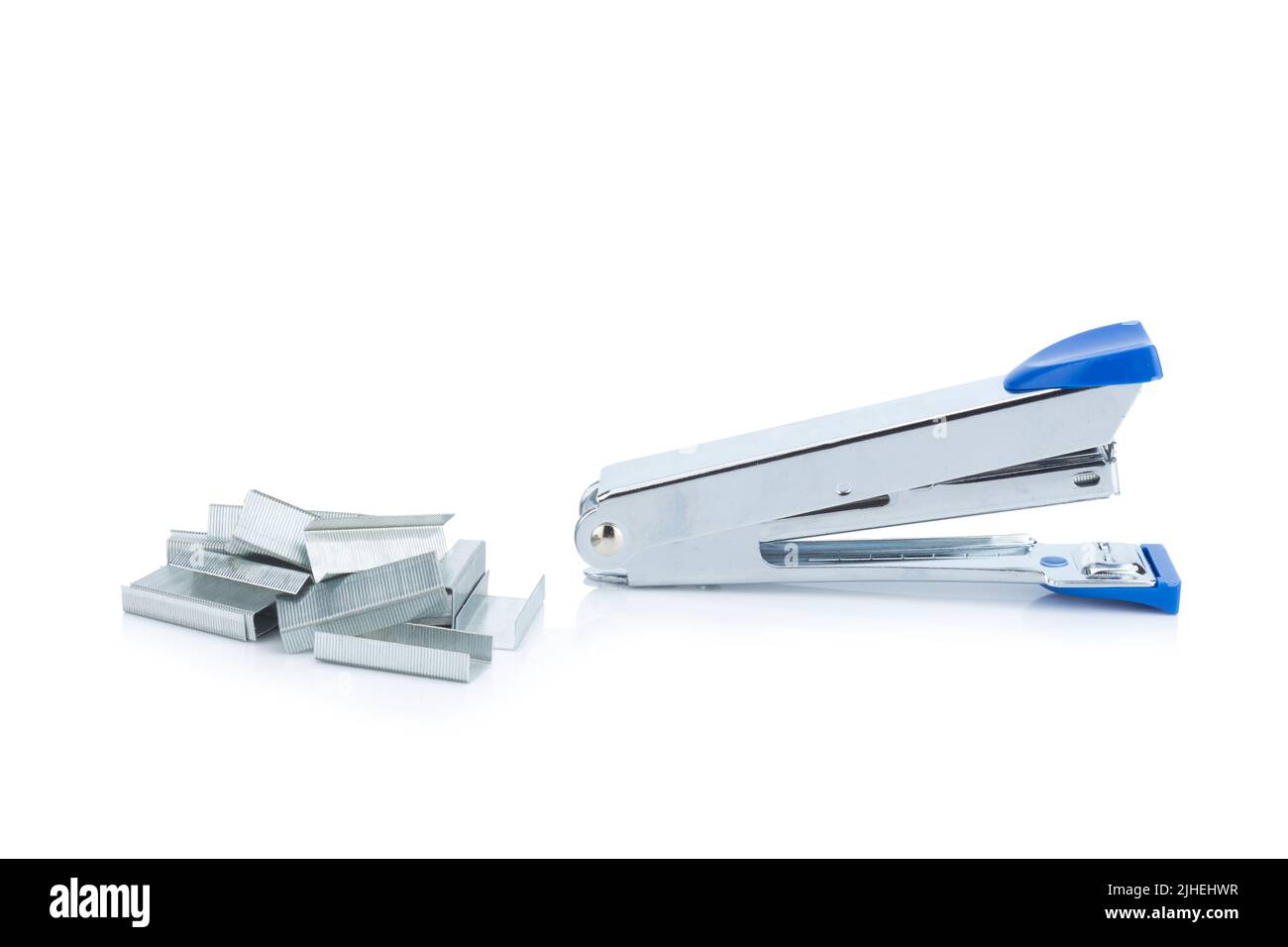 stapler steel color blue and staples isolated on white background Stock ...