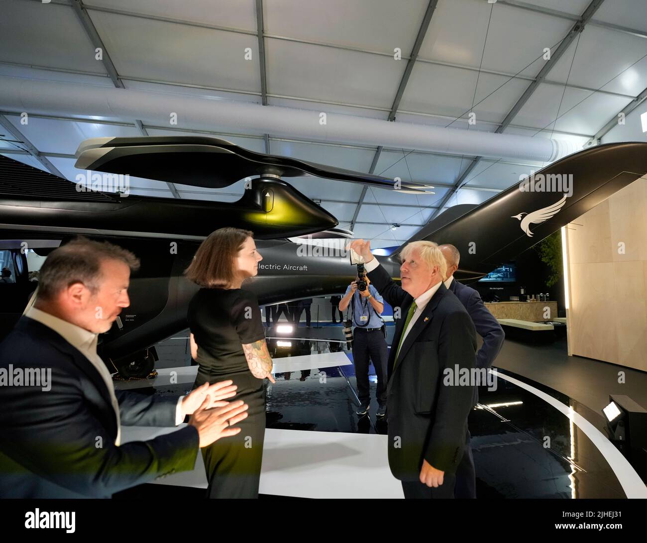 Prime Minister Boris Johnson looks at a VX4 vertical aerospace aircraft ...