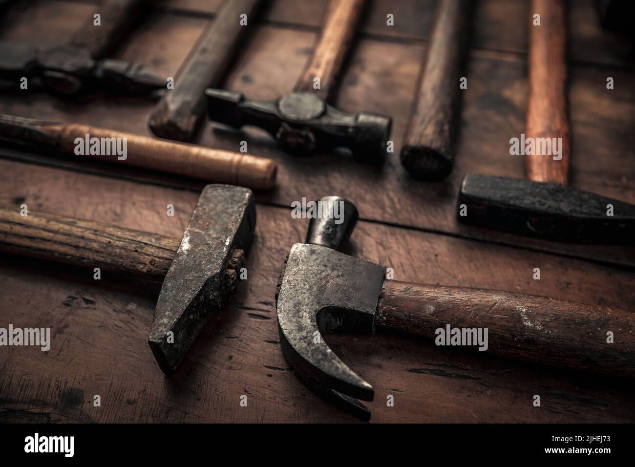old rusty mallets equipment for carpentry, shoemaking, body work and ...