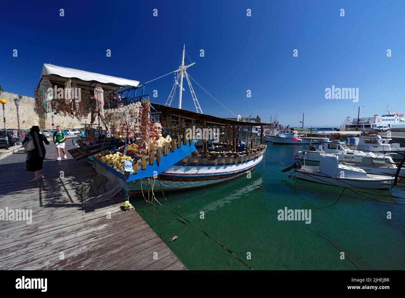 Boat selling sponges and other products from the sea, Rhodes Town ...