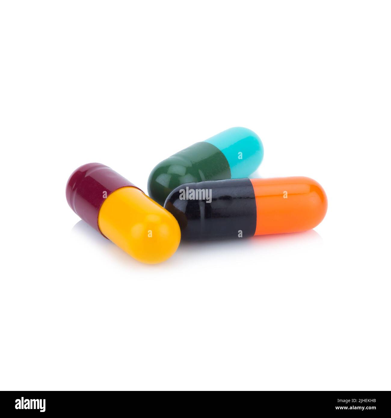Three capsule color Red Yellow Blue Green Orange and Balck isolated on ...