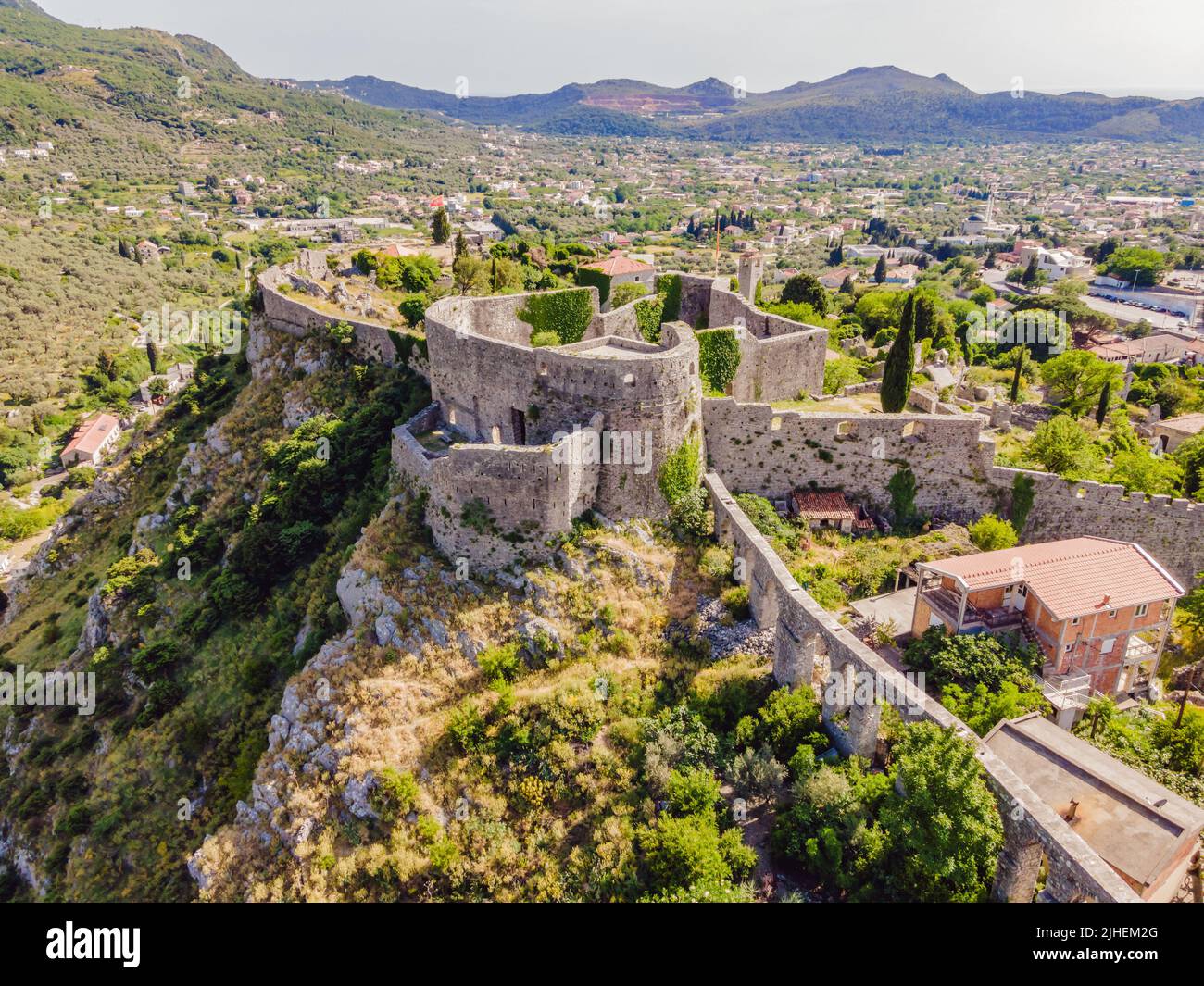 Old city. Sunny view of ruins of citadel in Stari Bar town near Bar ...