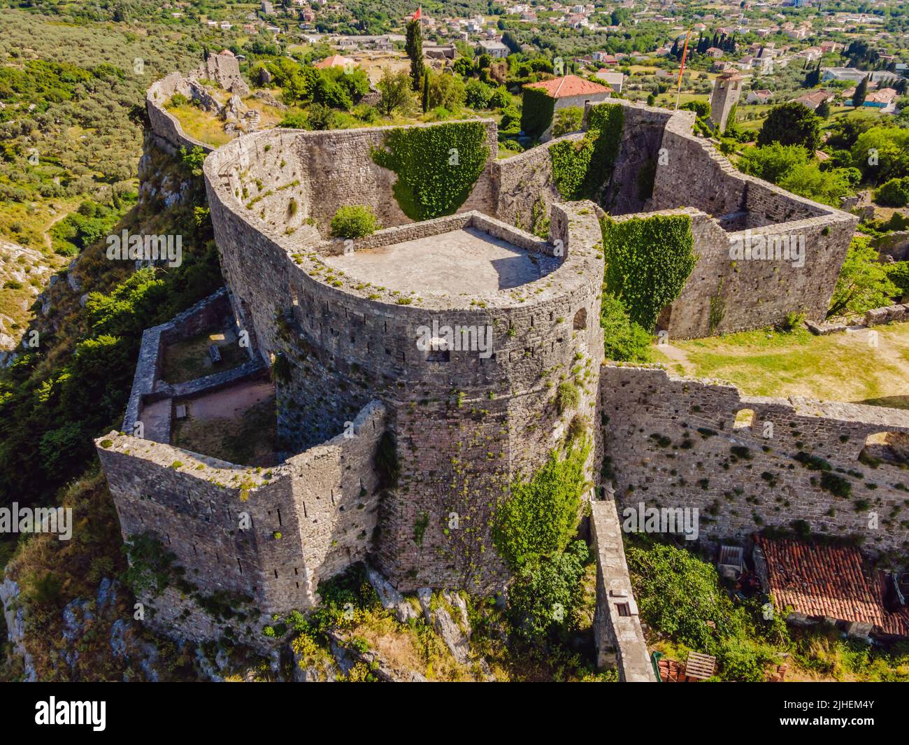 Old city. Sunny view of ruins of citadel in Stari Bar town near Bar ...