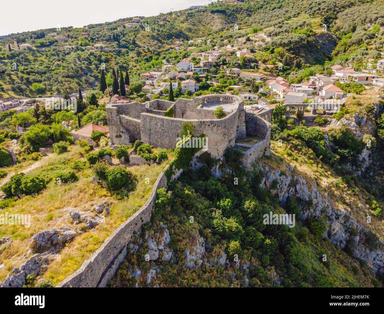 Old city. Sunny view of ruins of citadel in Stari Bar town near Bar ...