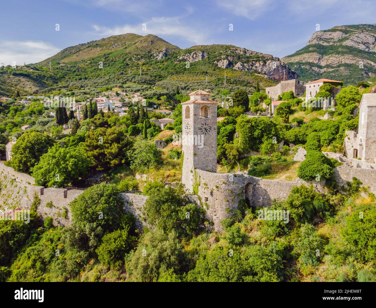 Old city. Sunny view of ruins of citadel in Stari Bar town near Bar ...
