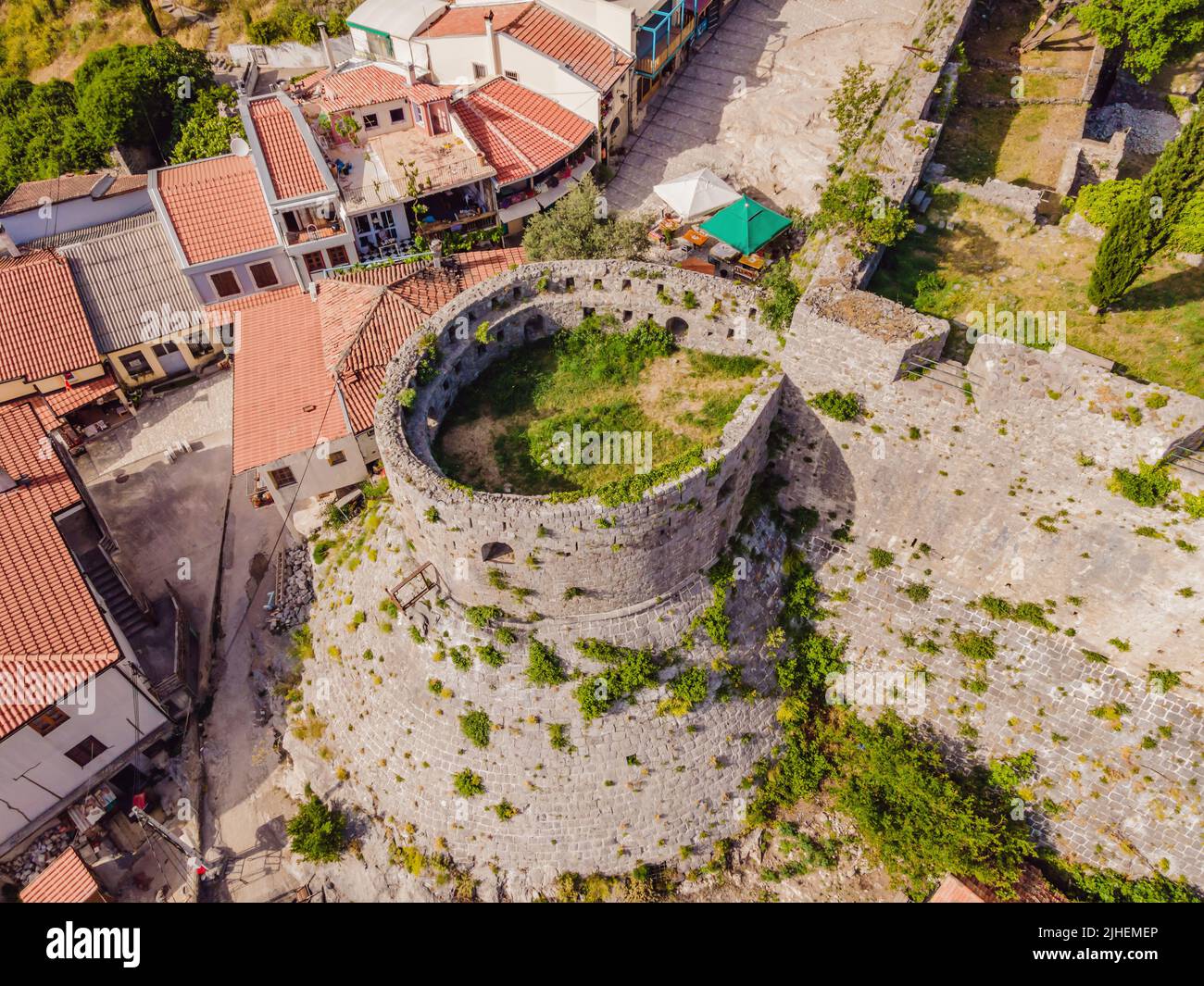 Old city. Sunny view of ruins of citadel in Stari Bar town near Bar ...