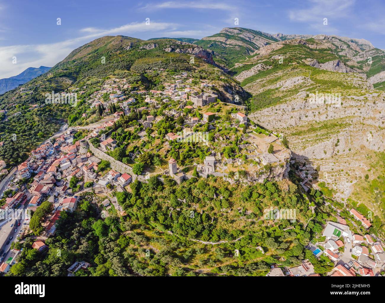 Old city. Sunny view of ruins of citadel in Stari Bar town near Bar ...