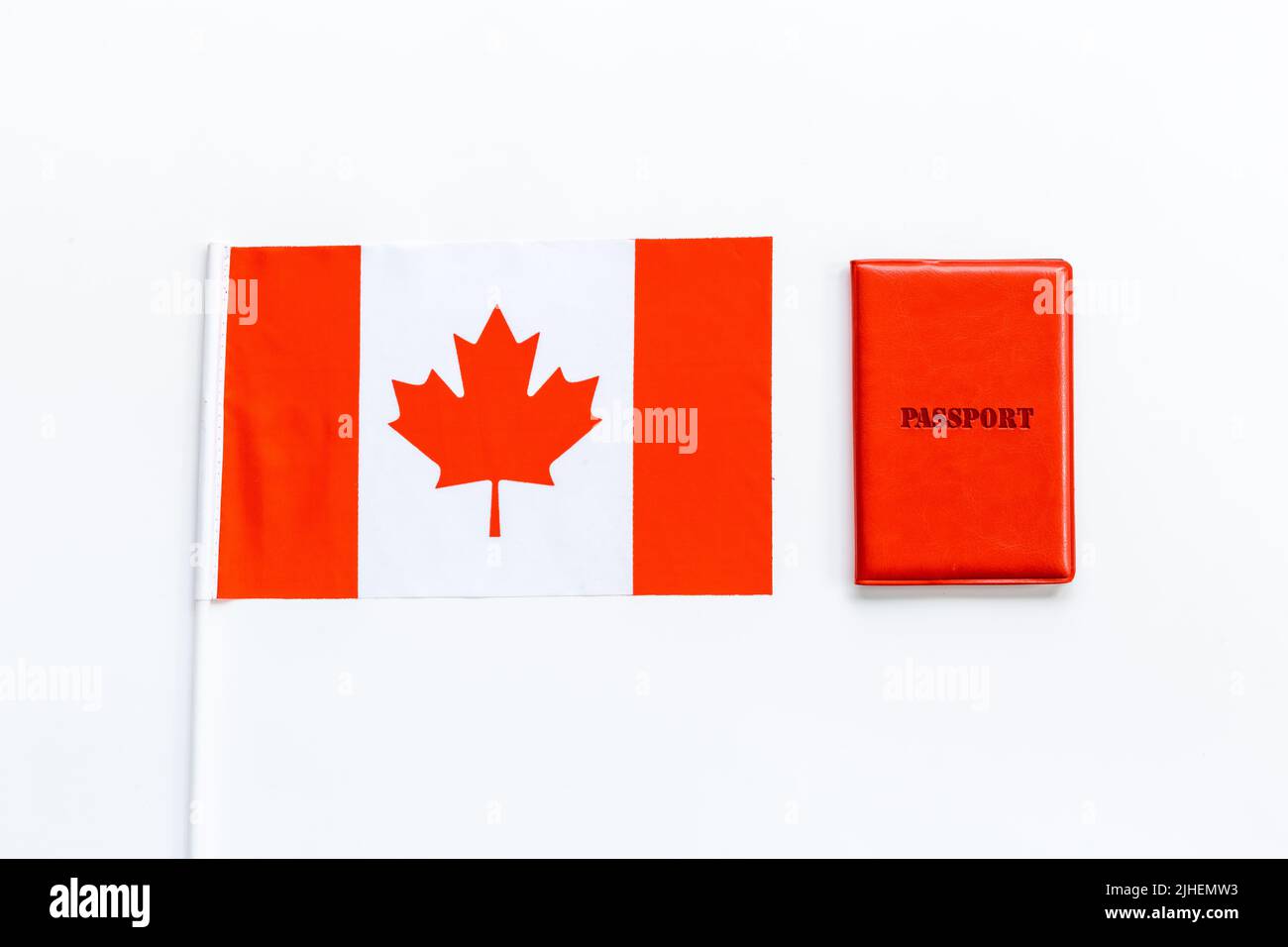 Flag of Canada with passport. Travel visa and citizenship concept Stock ...