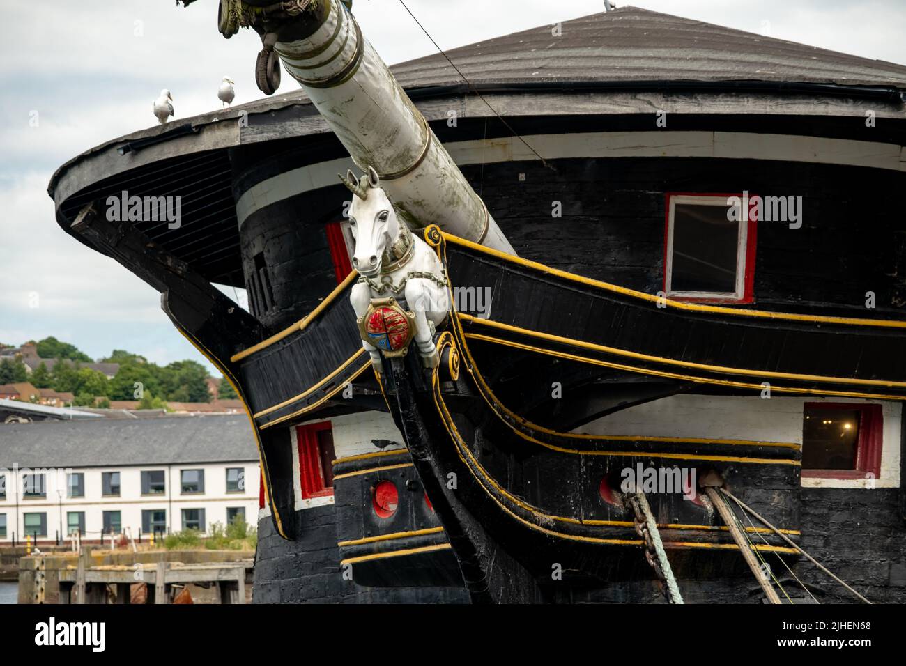 Dundee, Scotland, UK – June 23 2022. The front end of HMS Unicorn, an ...