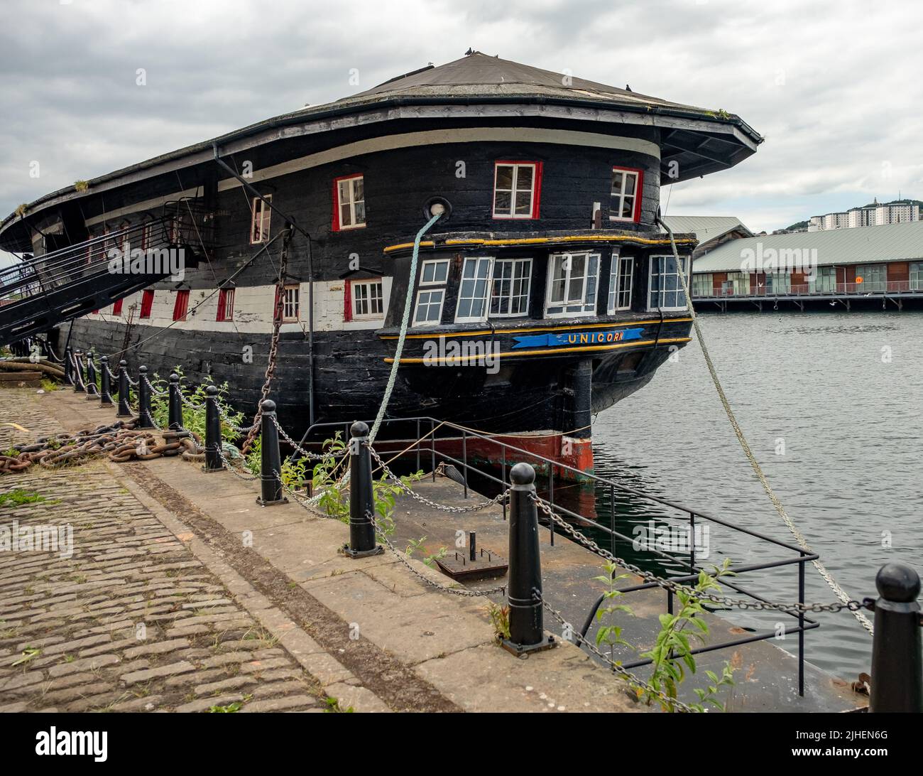 Dundee, Scotland, UK – June 23 2022. The aft end of HMS Unicorn, an old ...
