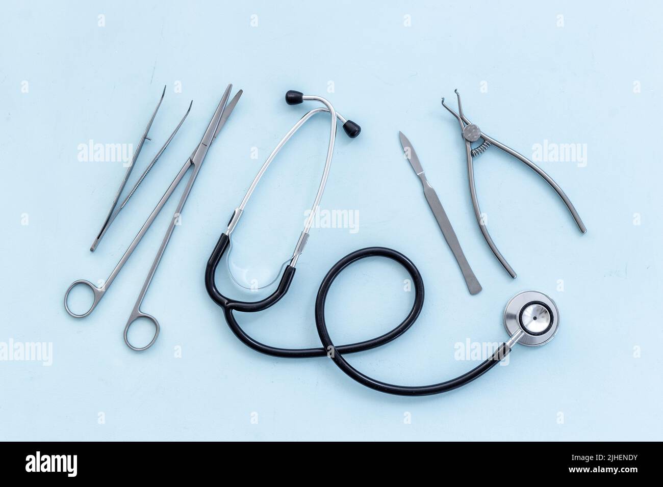 Medical steel equipment - instruments with stethoscope. Healthcare ...