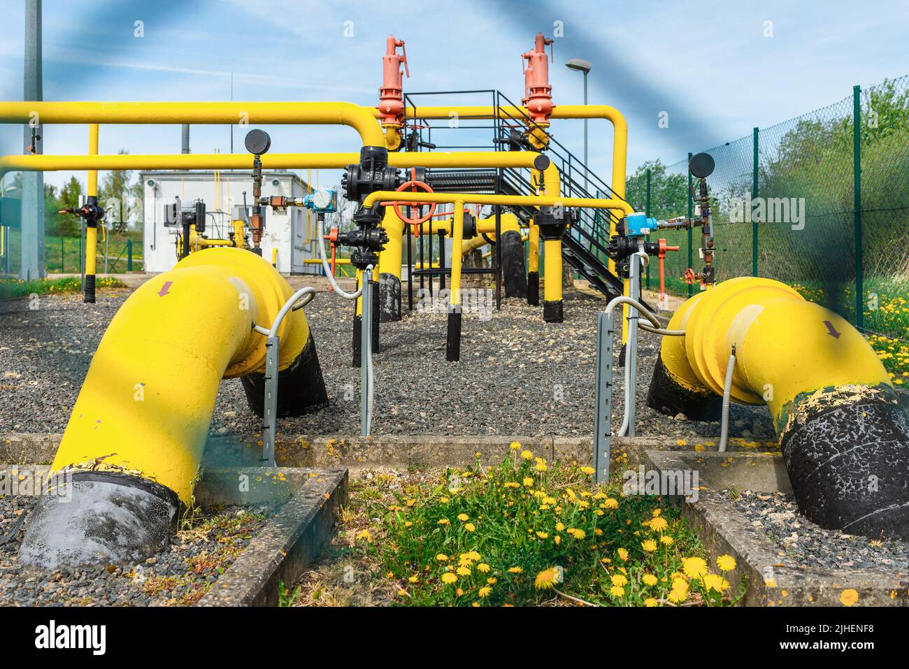 Valves at gas plant,pressure safety valve,selective focus.Background ...