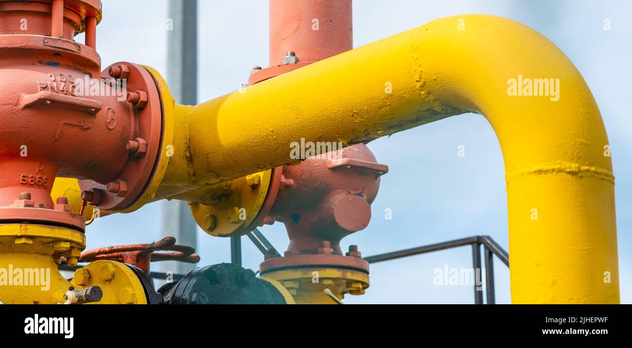 Valves at gas plant,pressure safety valve,selective focus.Background ...