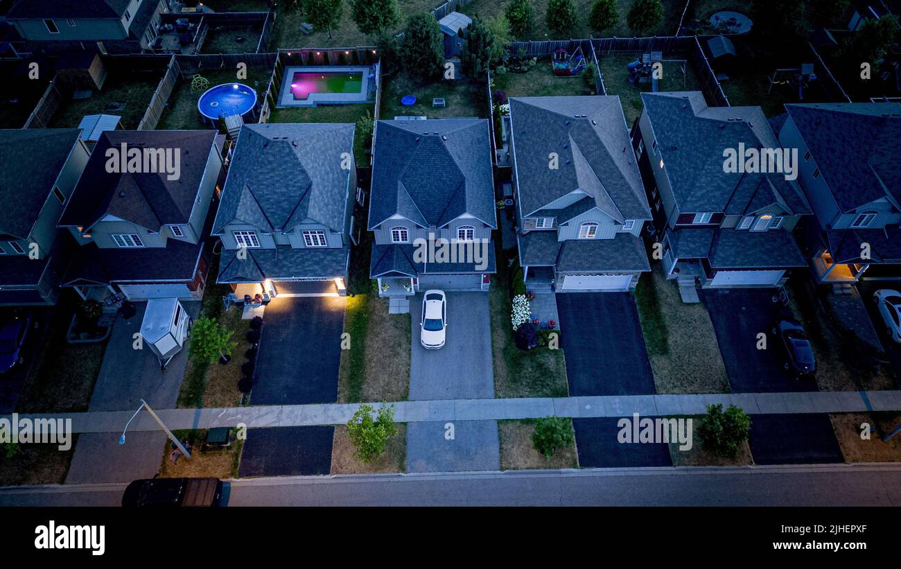 An aerial view of houses in a neighborhood Stock Photo - Alamy