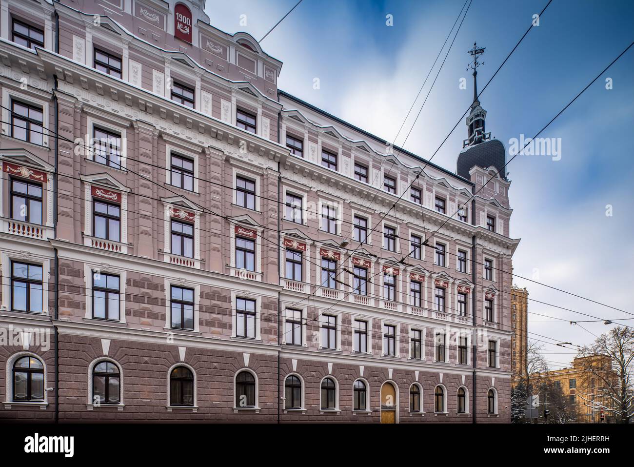 Winter cityscape of Riga. Modern architecture. Exterior of residential ...