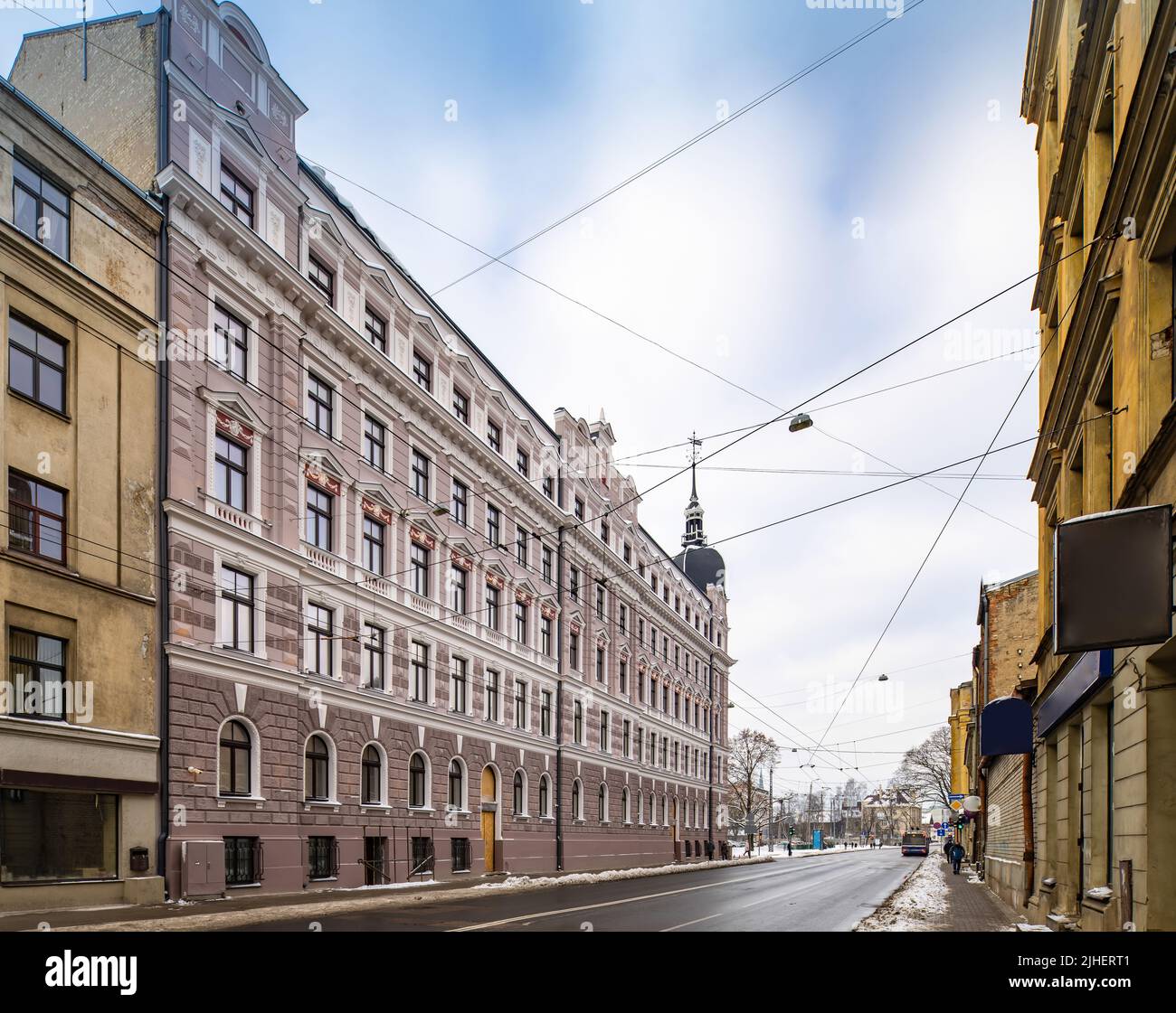 Winter cityscape of Riga. Modern architecture. Exterior of residential ...